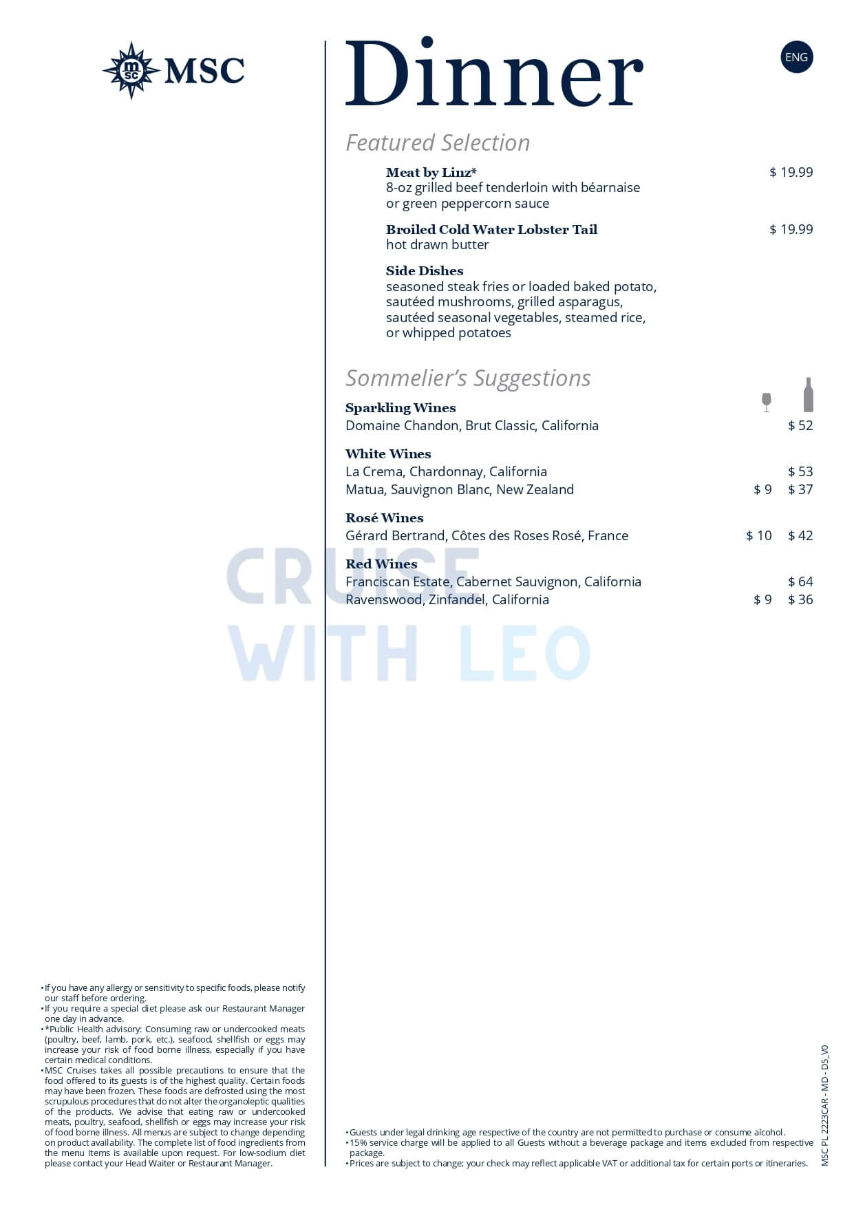 All MSC Cruises Menus: Photos and PDFs! - Cruise with Leo