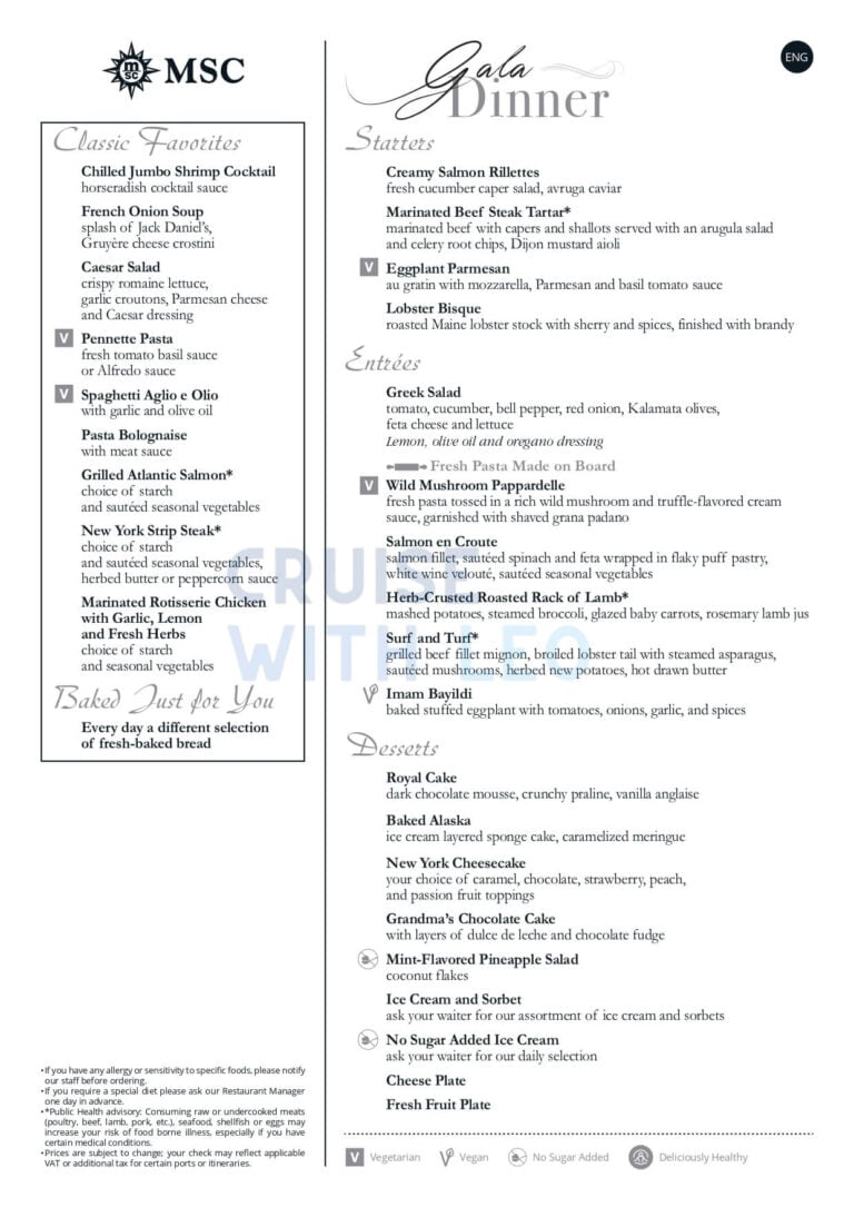 All MSC Cruises Menus: Photos and PDFs! - Cruise with Leo