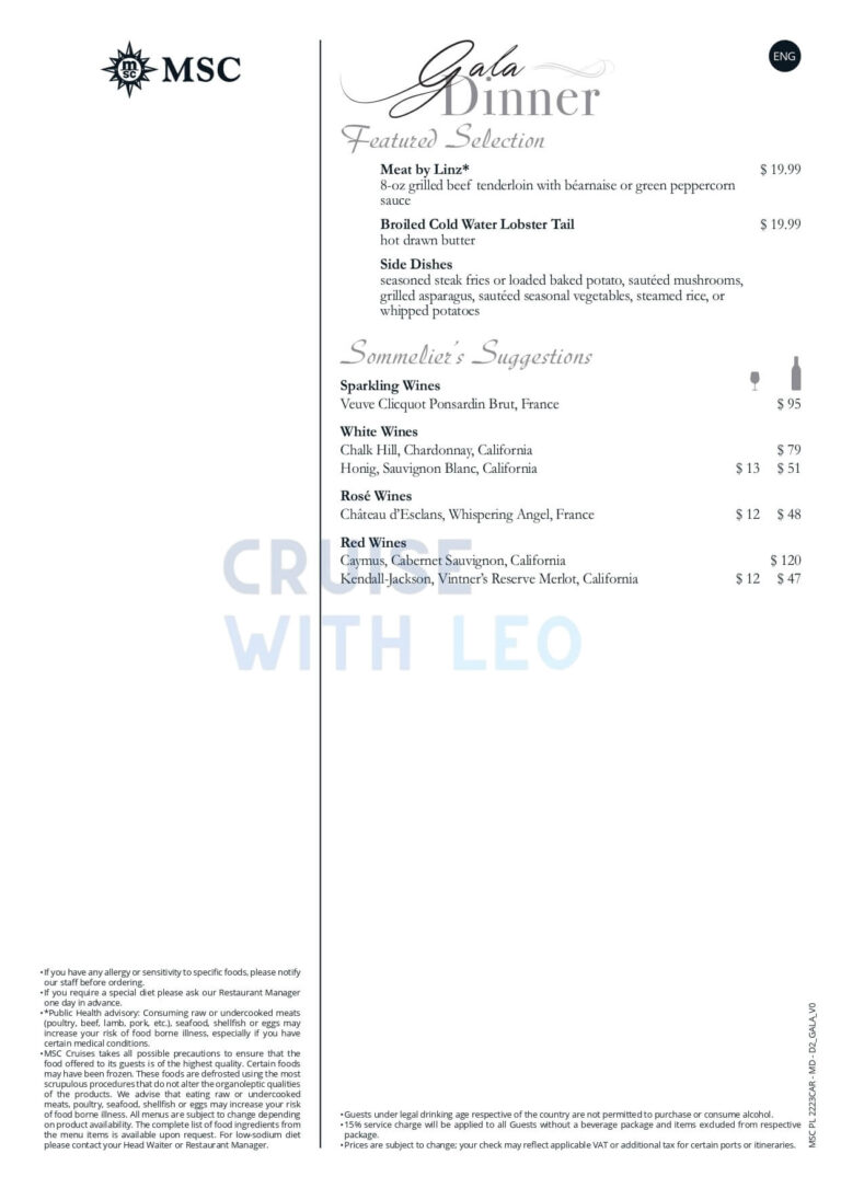All MSC Cruises Menus: Photos and PDFs! - Cruise with Leo