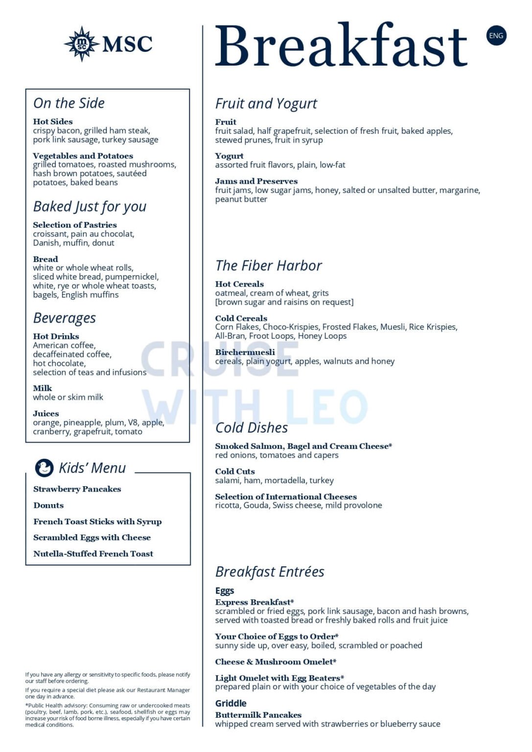 All MSC Cruises Menus: Photos and PDFs! - Cruise with Leo