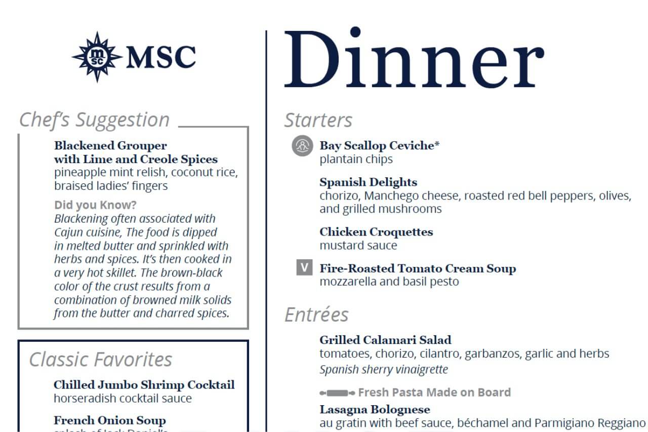 All MSC Cruises Menus: Photos and PDFs! - Cruise with Leo