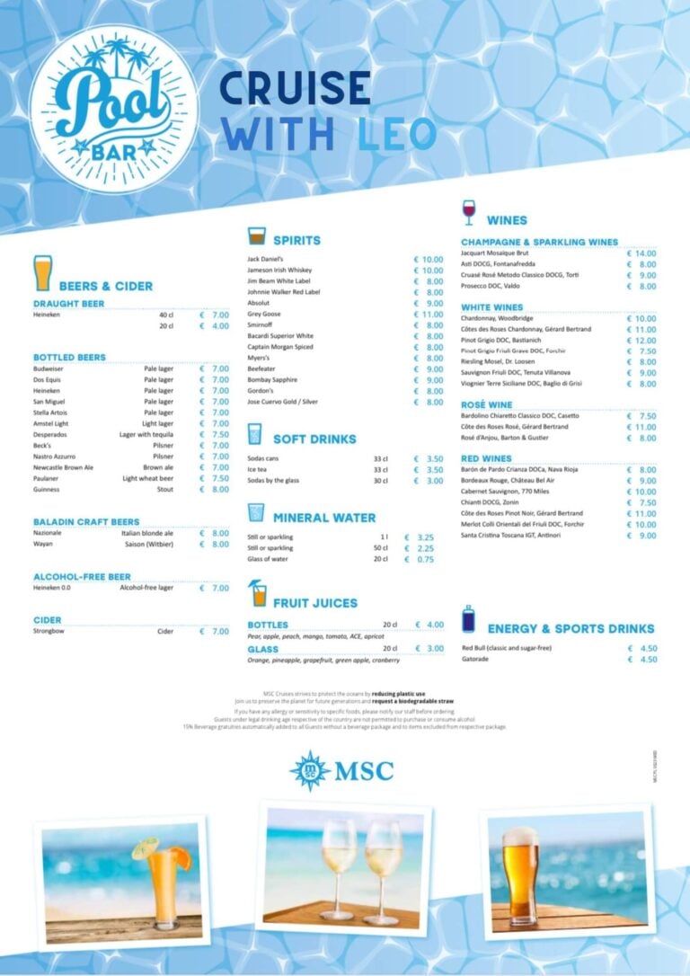 MSC Drink Packages: Full List and Prices 2025! - Cruise with Leo