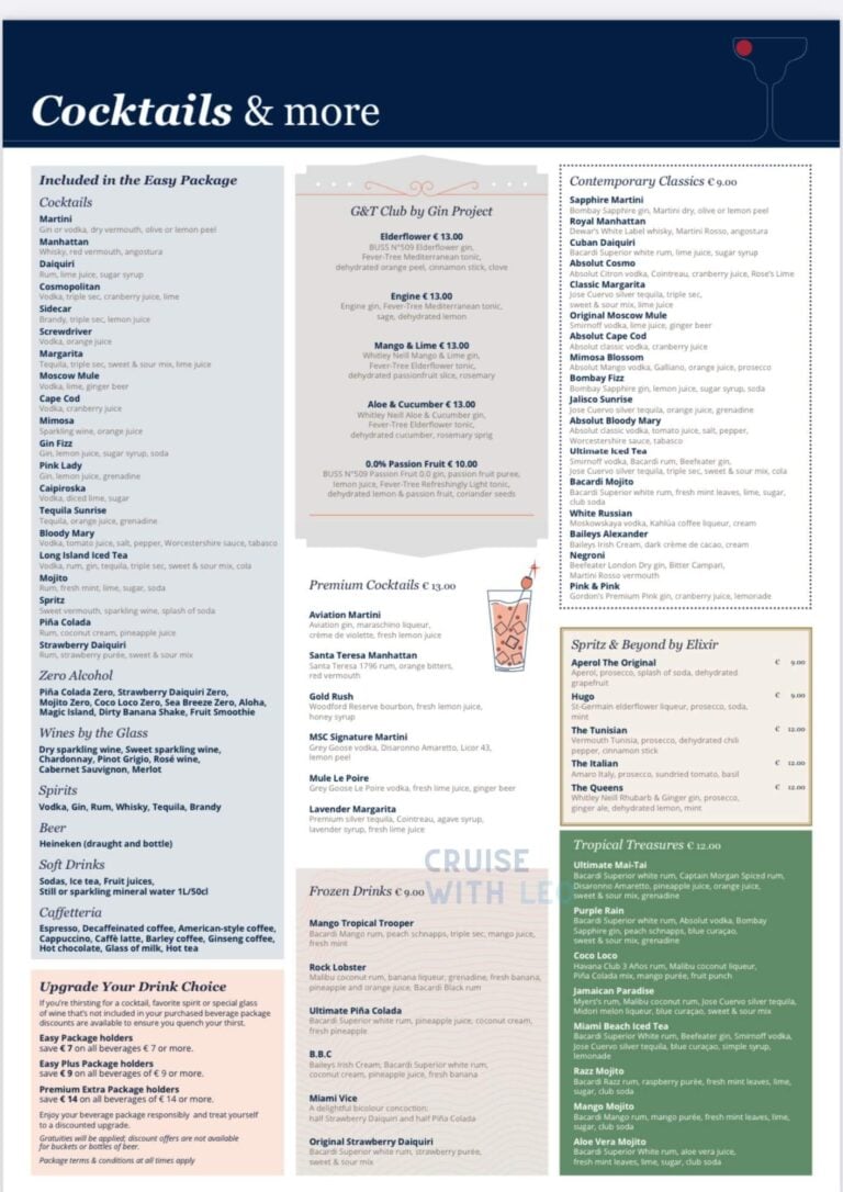 MSC Drink Packages: Full List and Prices 2025! - Cruise with Leo