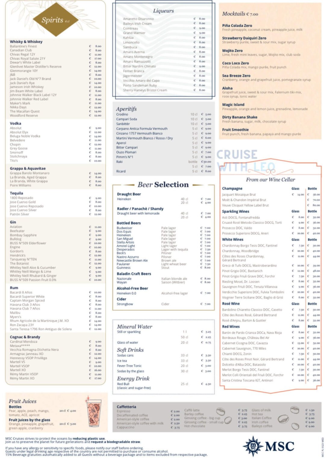 MSC Drink Packages: Full List and Prices 2025! - Cruise with Leo