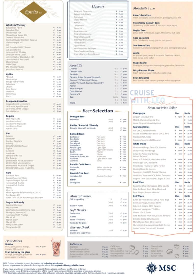 MSC Drink Packages: Full List and Prices 2025! - Cruise with Leo