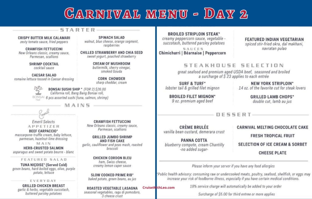 Carnival Cruise Menu 2025 - Cruise with Leo