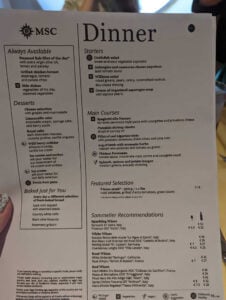 All MSC Cruises Menus: Photos and PDFs! - Cruise with Leo