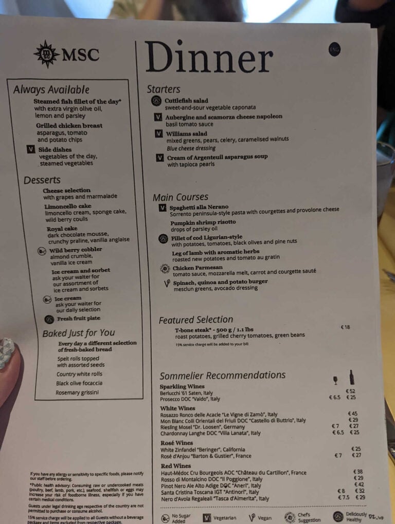 All MSC Cruises Menus: Photos and PDFs! - Cruise with Leo