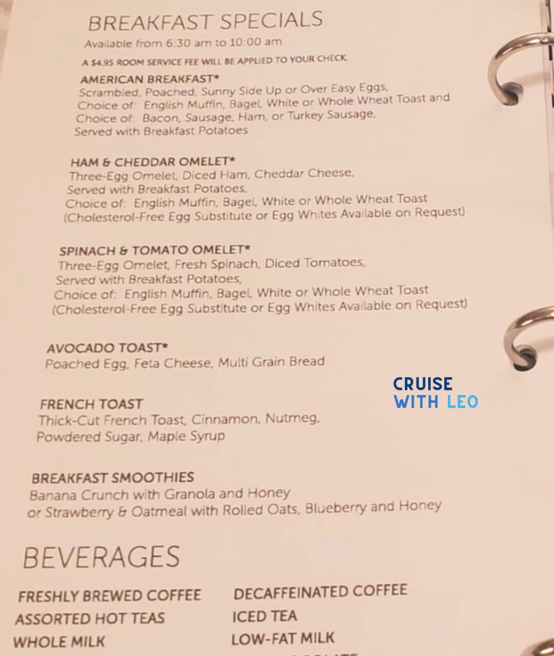 NCL Room Service Full Menu with Prices (2025) - Cruise with Leo