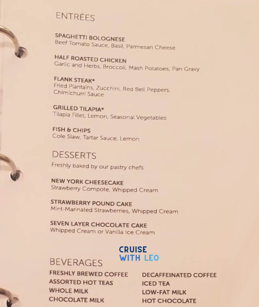 NCL Room Service Full Menu with Prices (2025) - Cruise with Leo