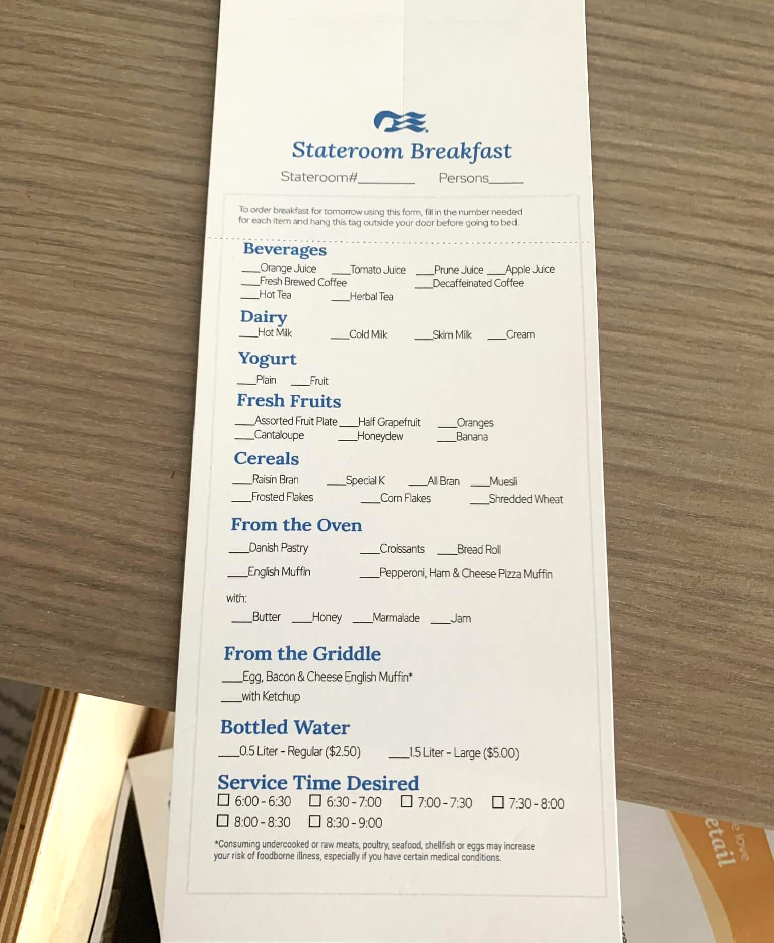 Princess Cruises Room Service Full Menu with Prices (2025) - Cruise ...